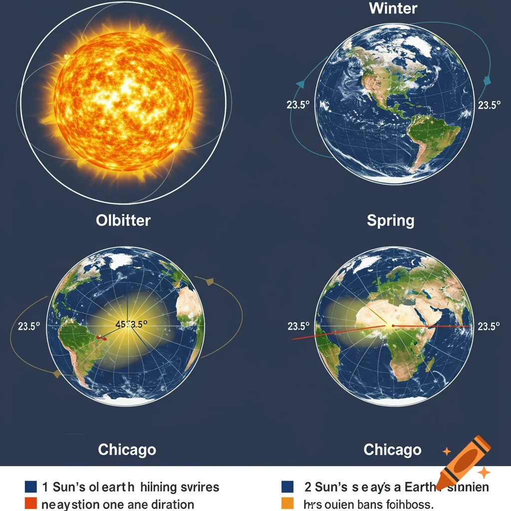Earth's orbit around the Sun, seasons explained on Craiyon