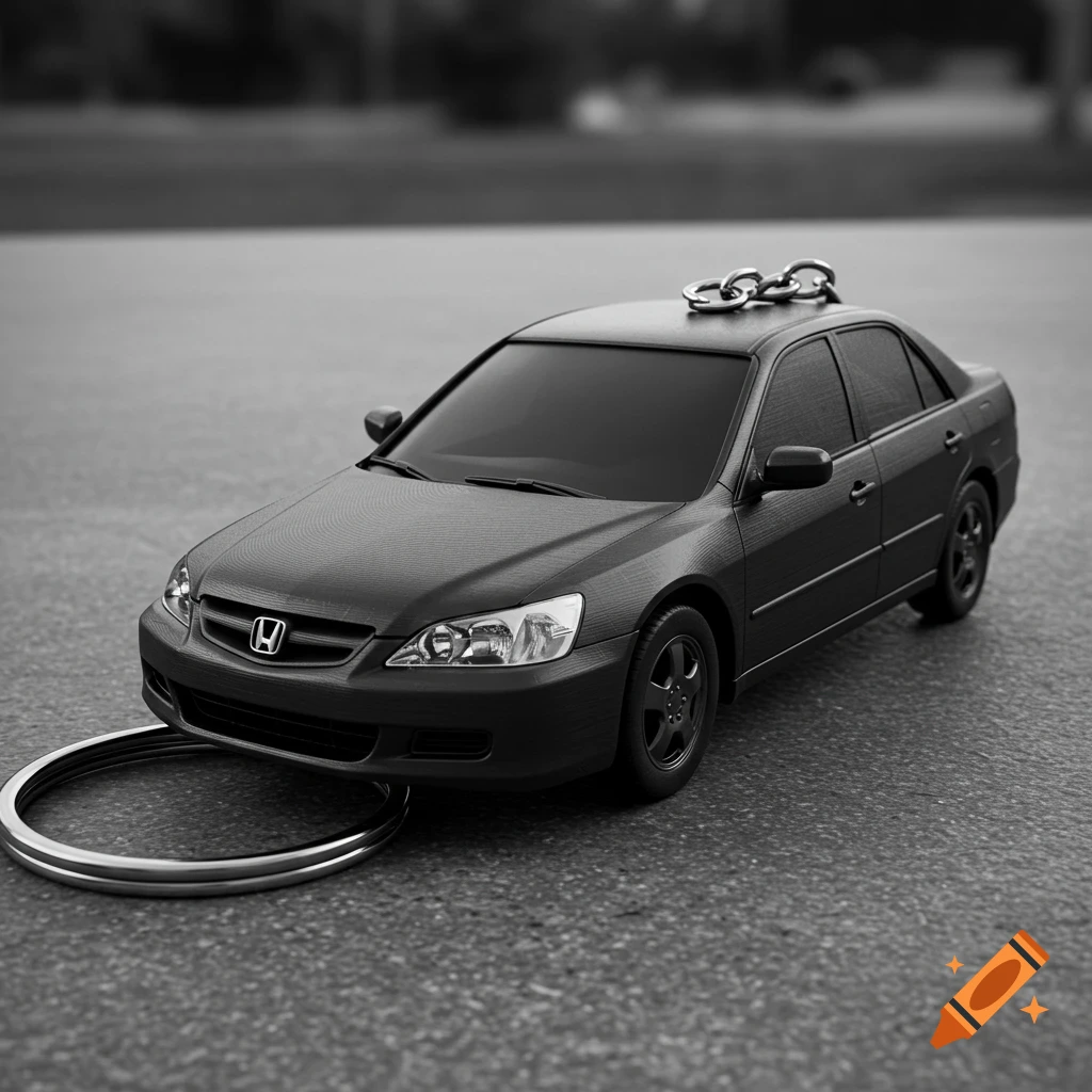 A black and white 3D render of a Honda Accord keychain on the ground ...