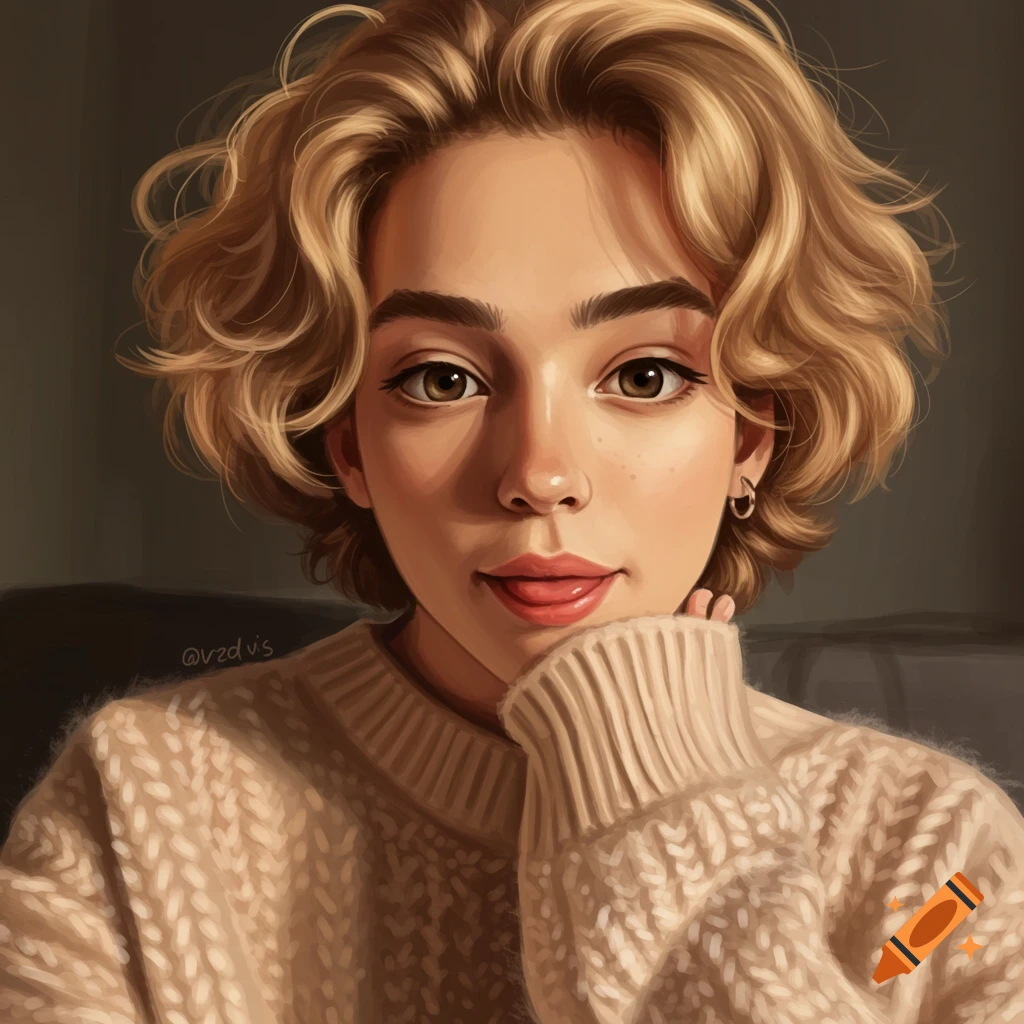 Young person with sandy-blonde hair in a cozy knit sweater on Craiyon