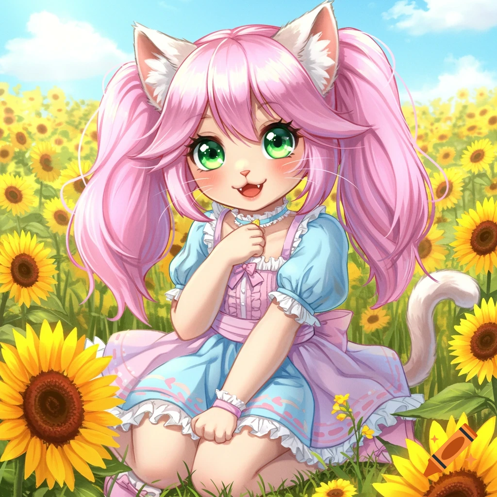 Cute cat girl anime illustration on Craiyon