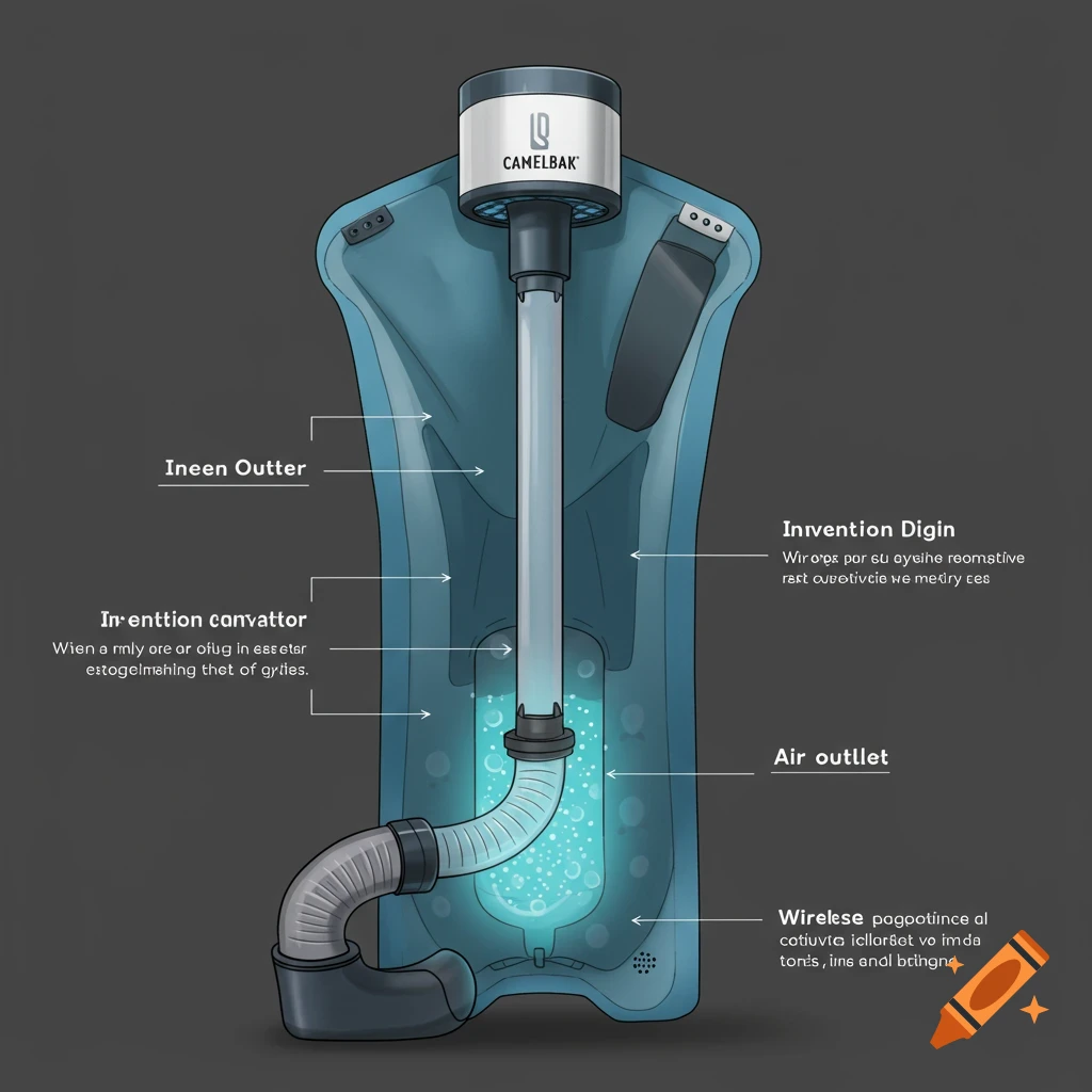 Camelbak reservoir drying invention with fan and UV light on Craiyon