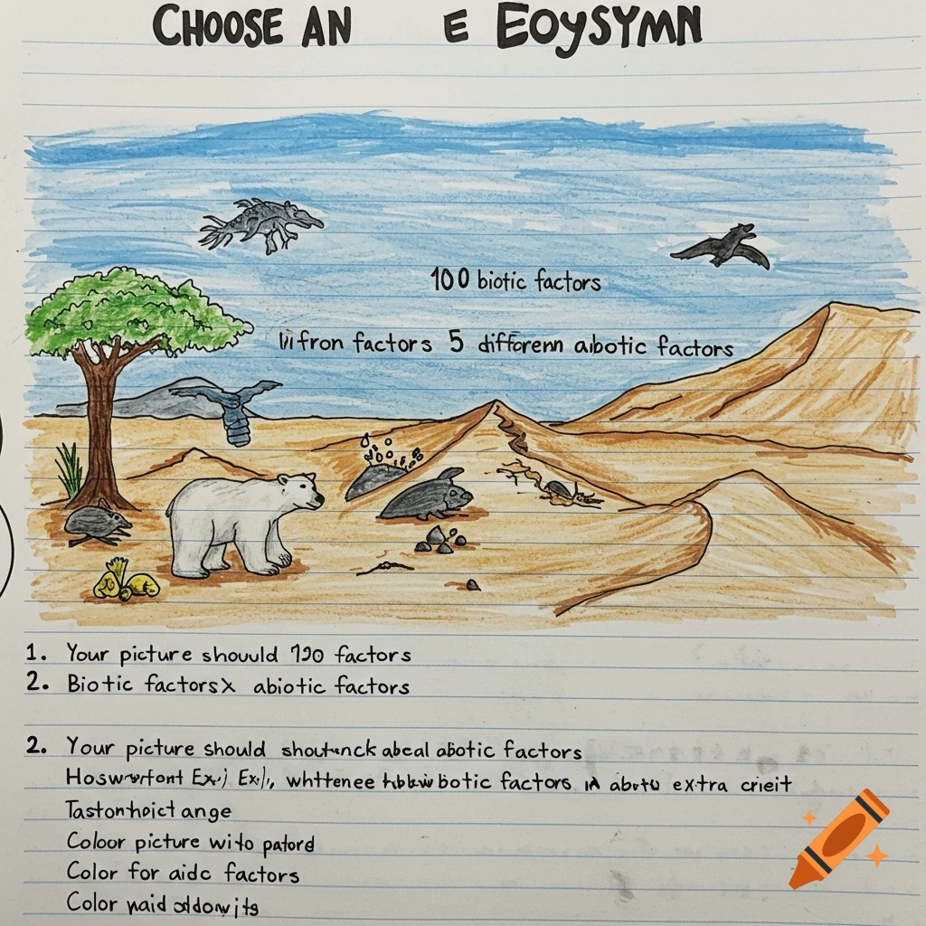 Ecosystem drawing assignment with biotic and abiotic factors labeled ...