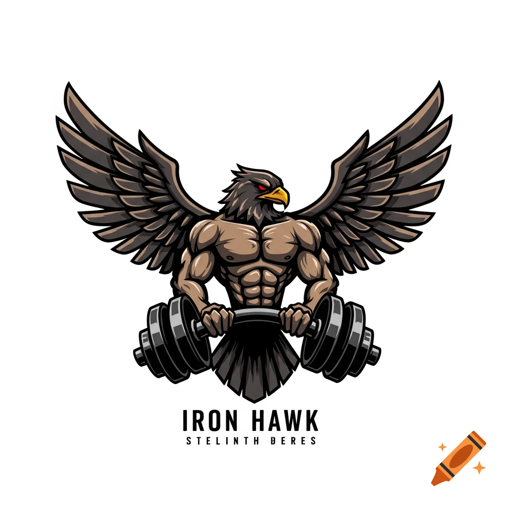 Stylized dark logo of a hooded bodybuilder lifting a barbell with ...