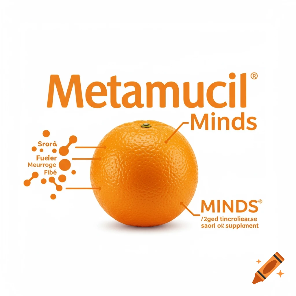 Metamucil Minds logo featuring an orange and fiber concepts on Craiyon