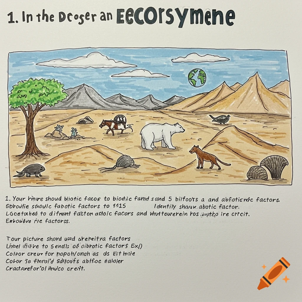 Ecosystem drawing assignment with biotic and abiotic factors labeled ...