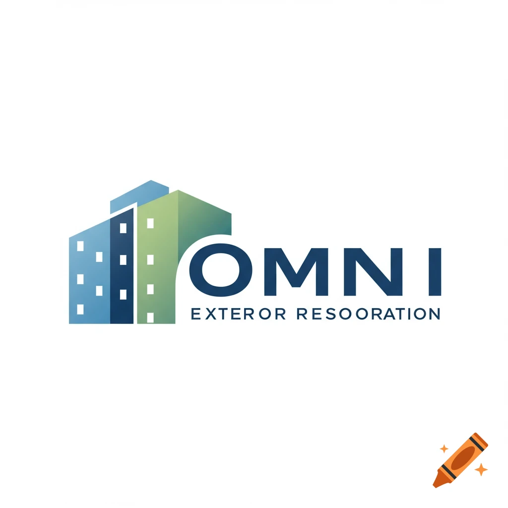 Logo with blue and green abstract buildings and text 'OMNI Exterior ...