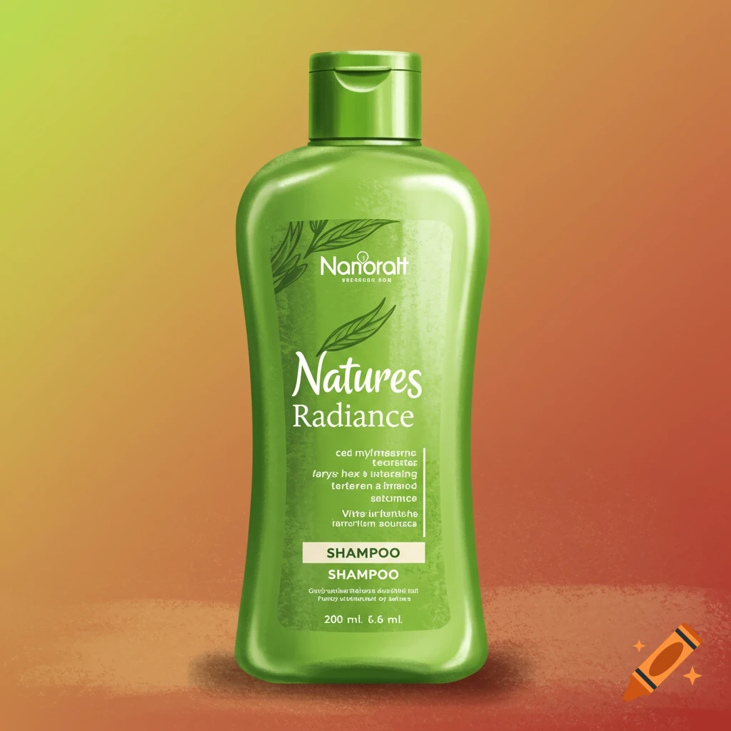 Green shampoo bottle with 'Natures Radiance' label on Craiyon