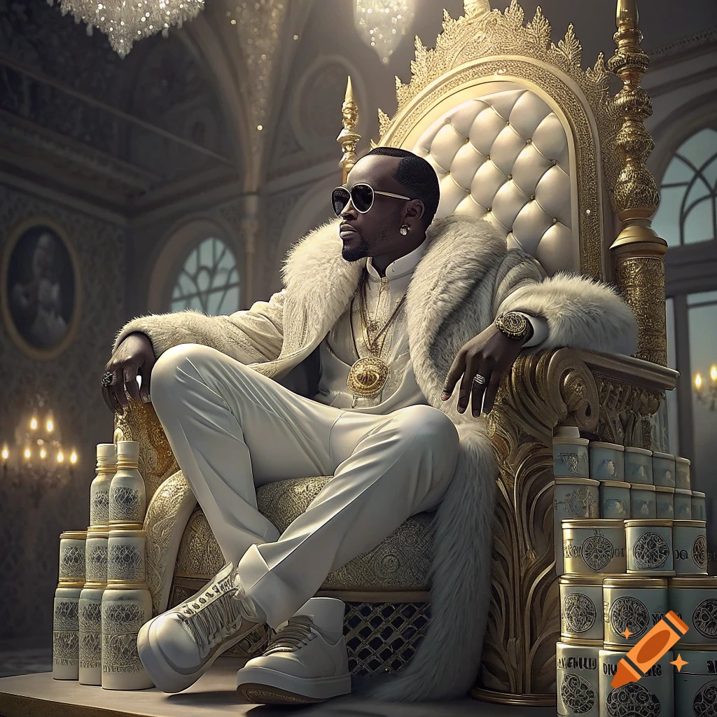 P. Diddy on a throne made of baby oil on Craiyon