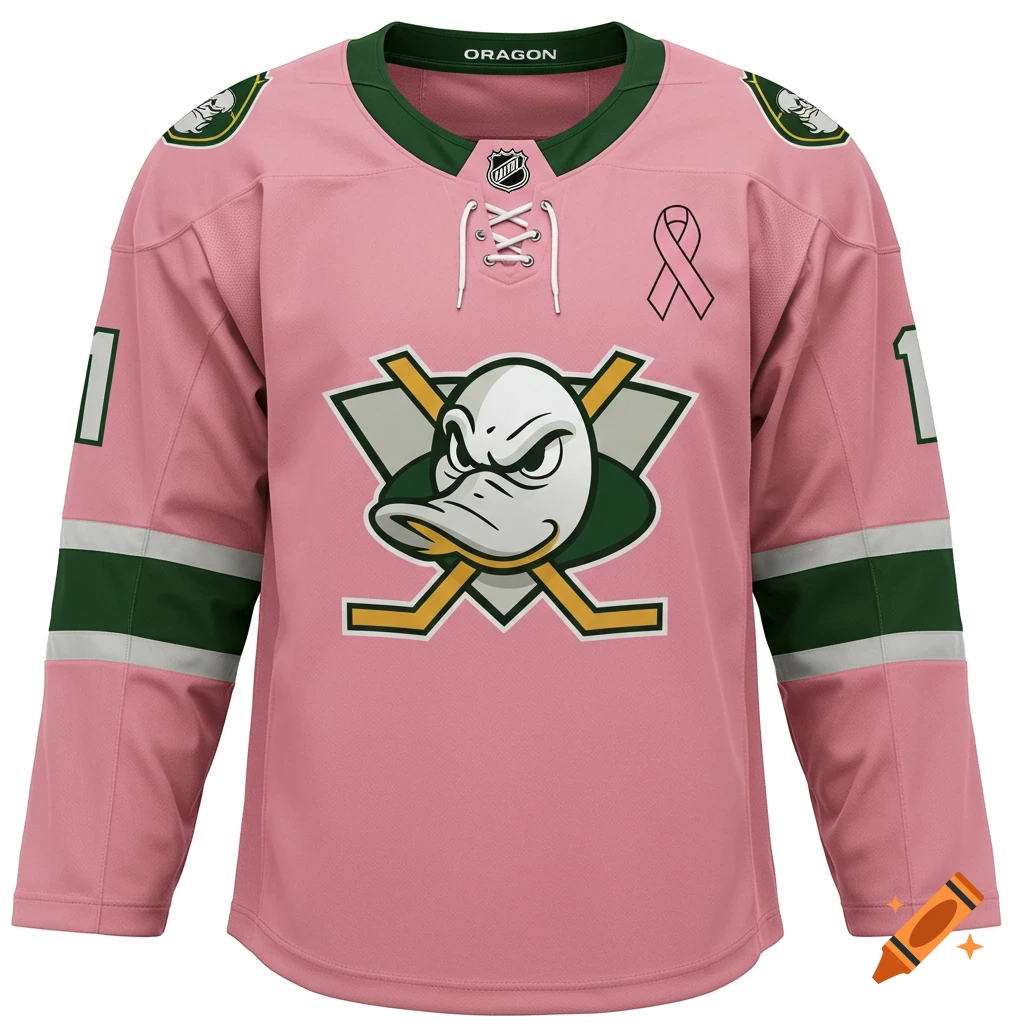 Oregon Ducks pink hockey jersey for breast cancer awareness on Craiyon