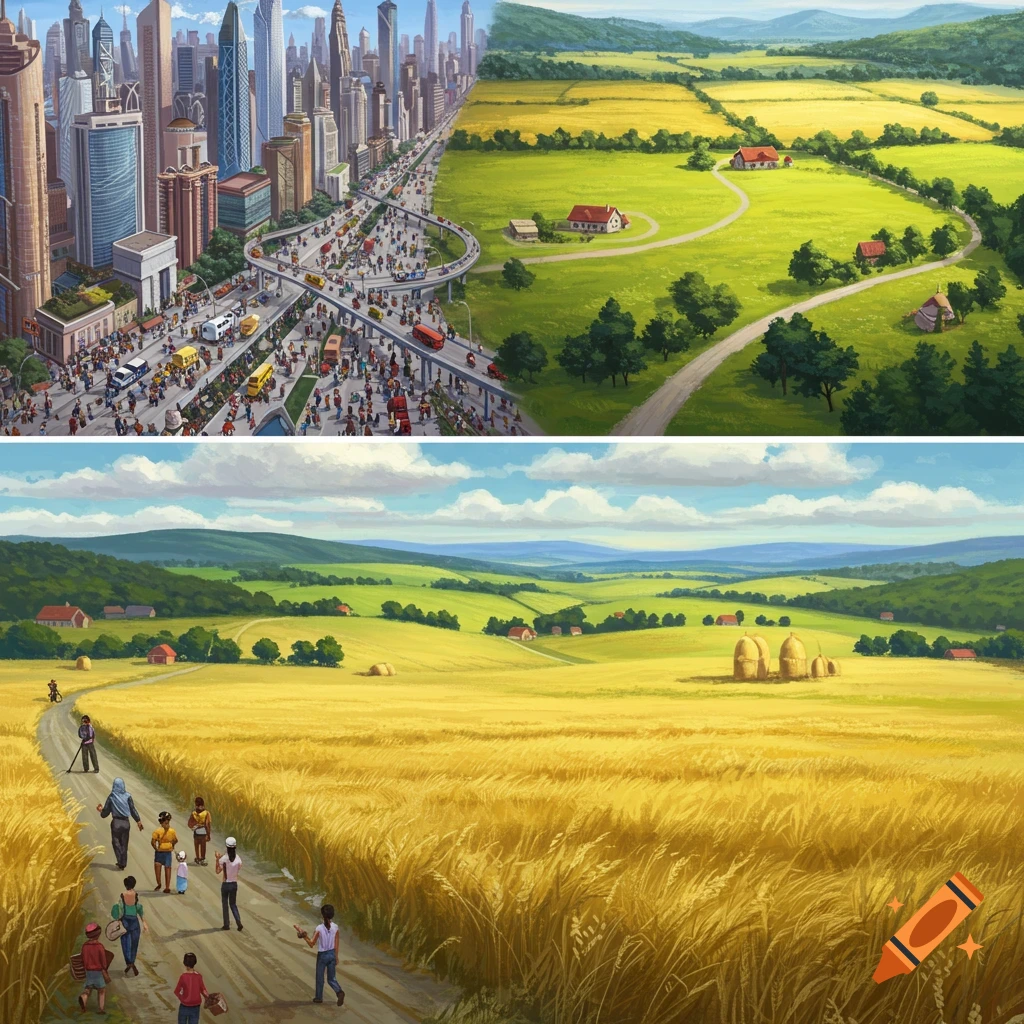 Visual representation of population density in urban vs. rural areas on ...