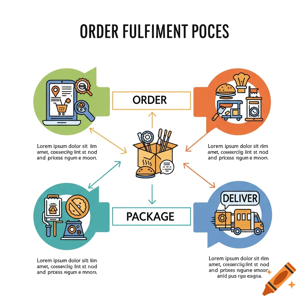 Flow chart illustrating order, preparation, packaging, and delivery ...