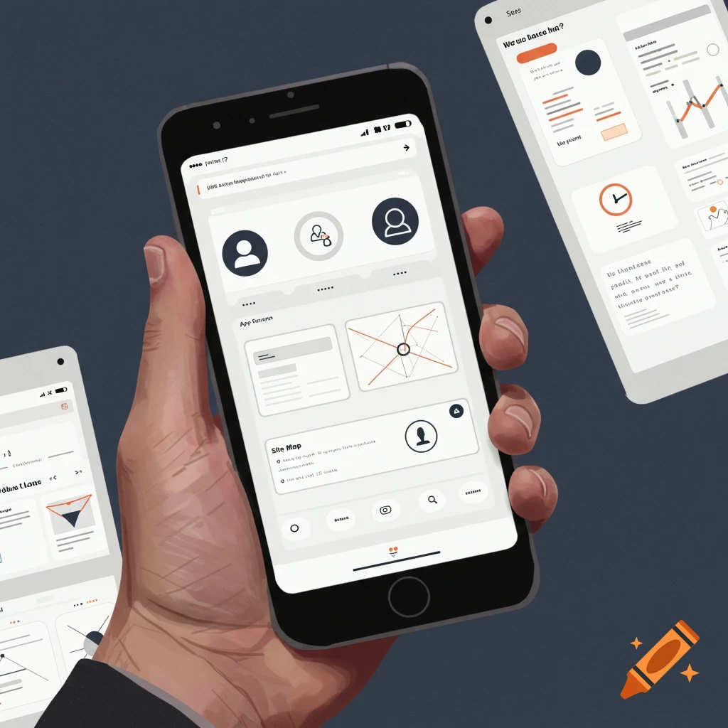 Mobile app portfolio layout and UX process on Craiyon