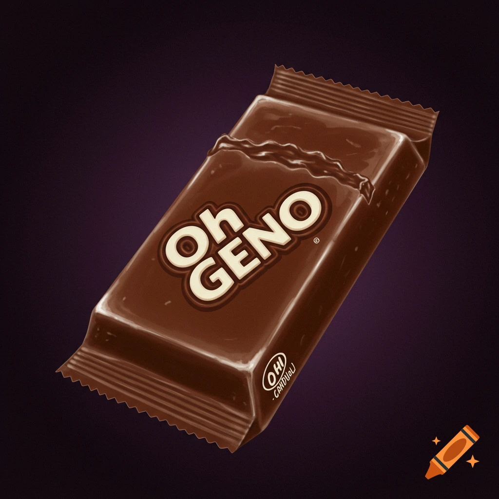 An Oh Geno candy bar on a dark background. on Craiyon