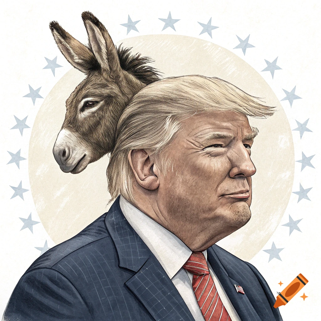 Illustrative portrait of Donald Trump with a large taco behind his head ...