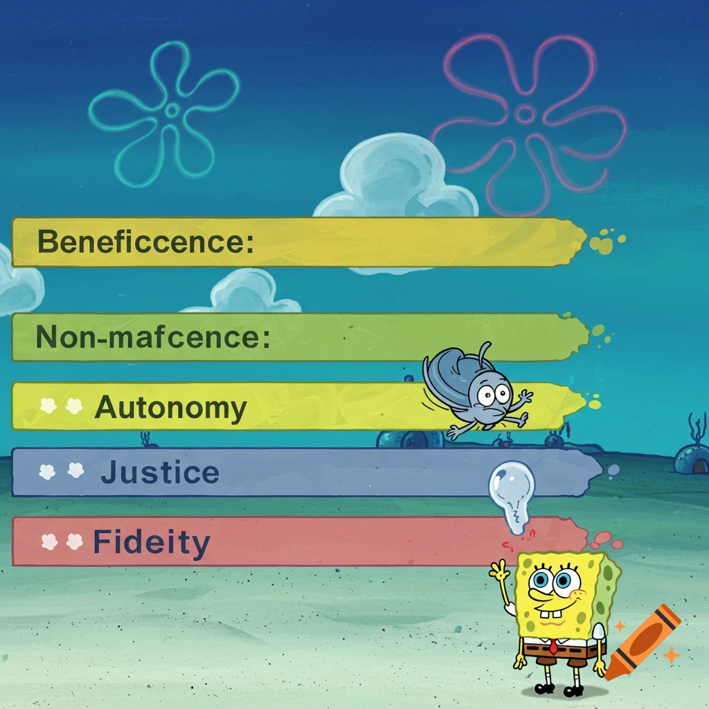 SpongeBob themed ethical principles illustration on Craiyon