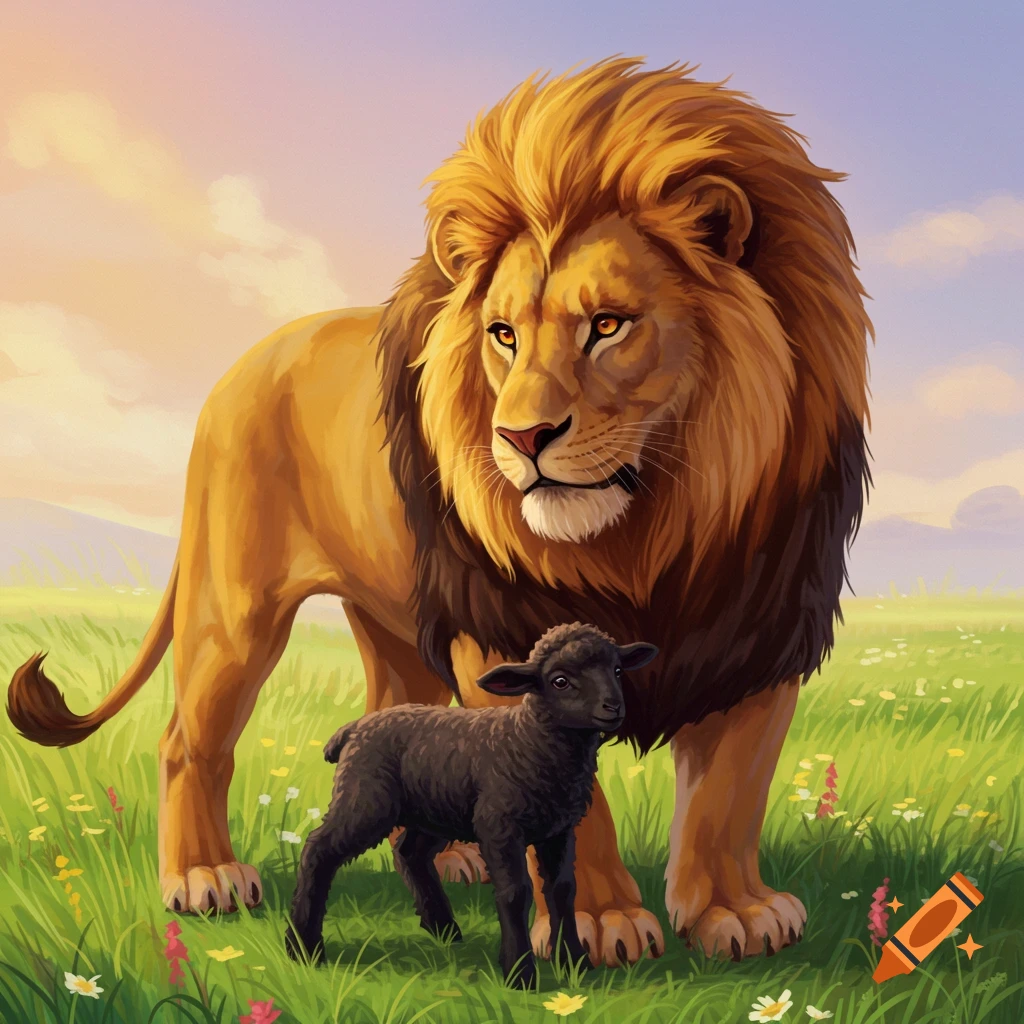 Lion protecting a lamb on Craiyon