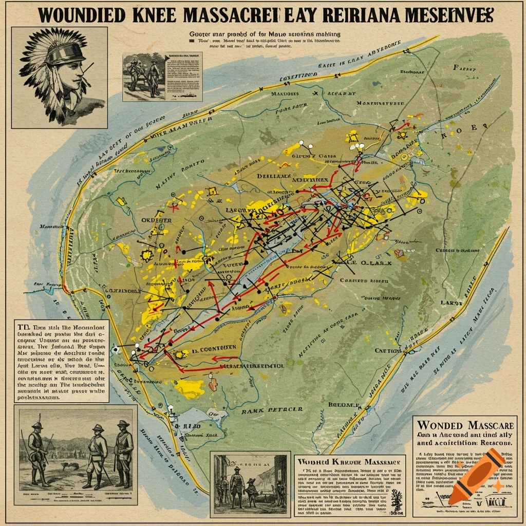 1890 Wounded Knee Massacre Map Representation on Craiyon