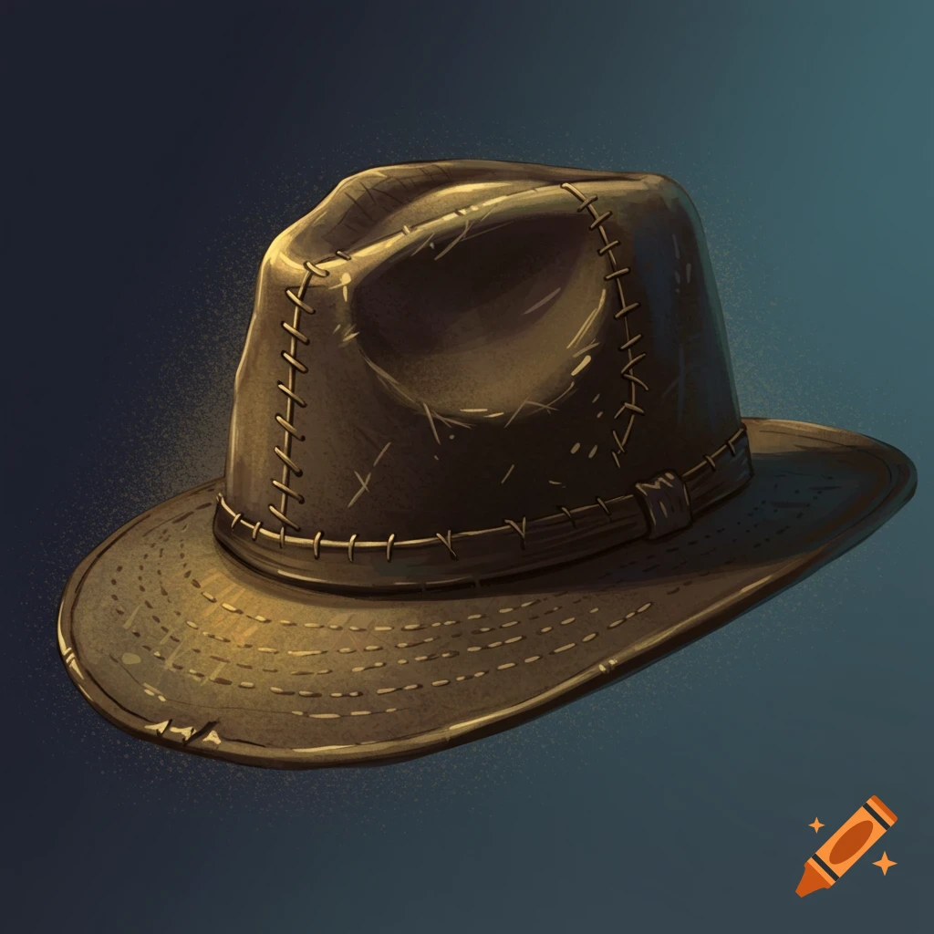A worn brown hat with stitching. on Craiyon