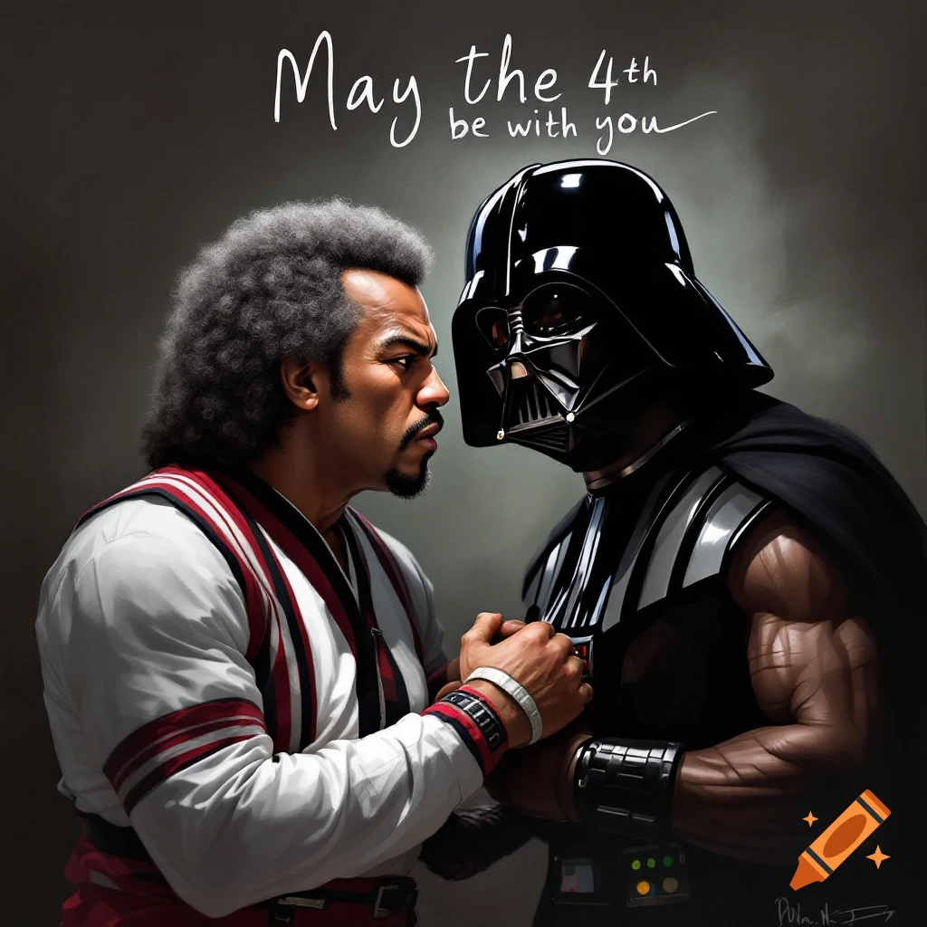 Don King as Darth Vader and Mike Tyson as Luke Skywalker with text may ...