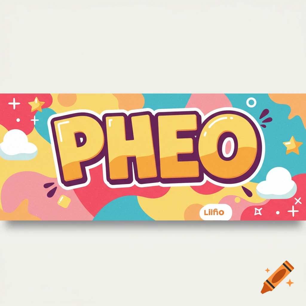 Cartoon-style LinkedIn banner with 'Pheo' lettering and colorful ...