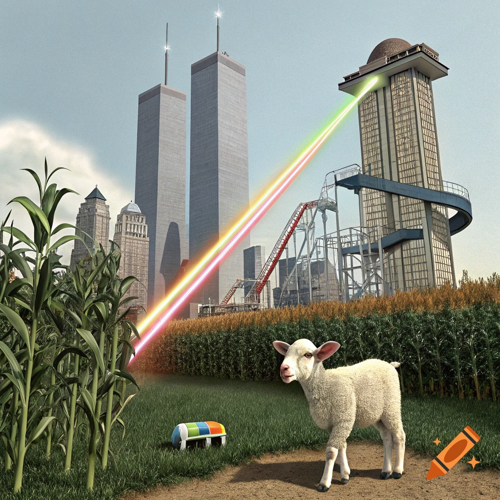 Twin towers, corn, lamb, Major Lazer, and slides on Craiyon