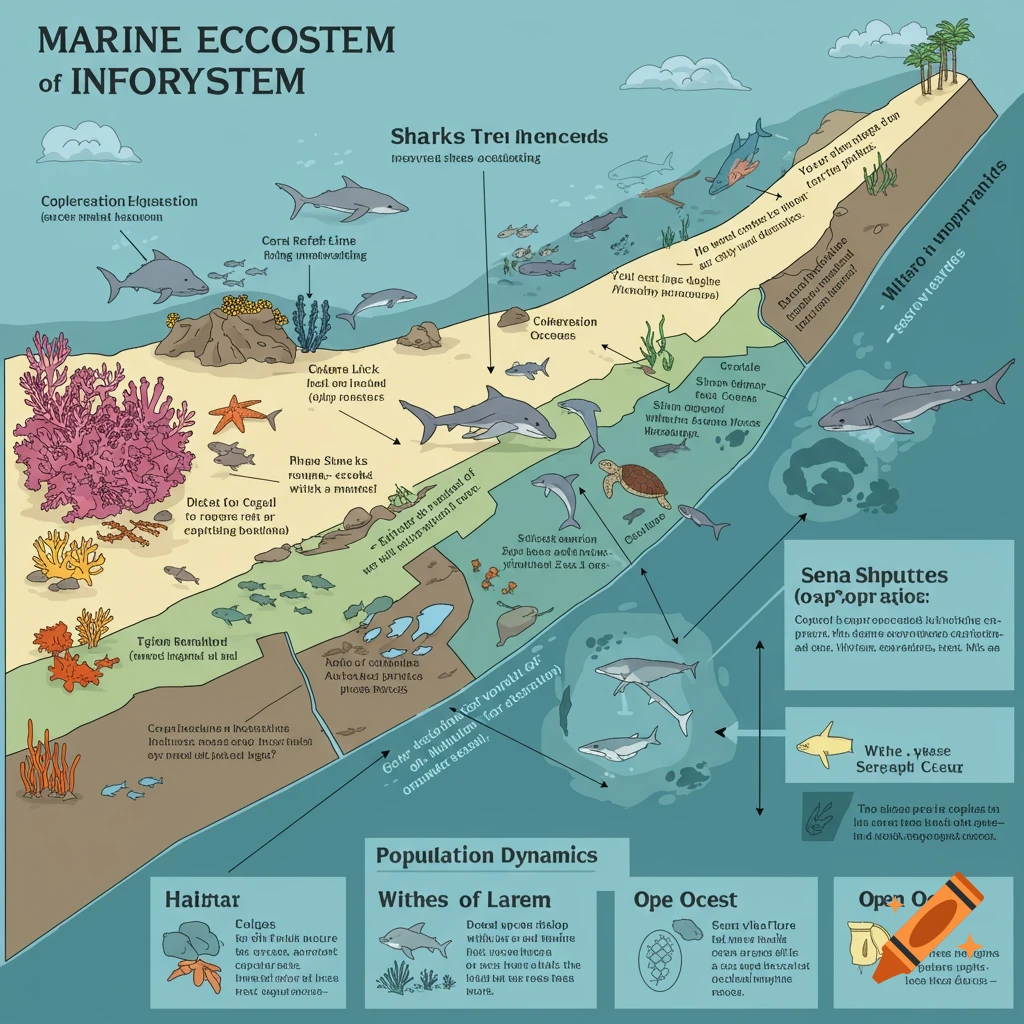Marine ecosystem graphic showing habitat, niche, species, population ...