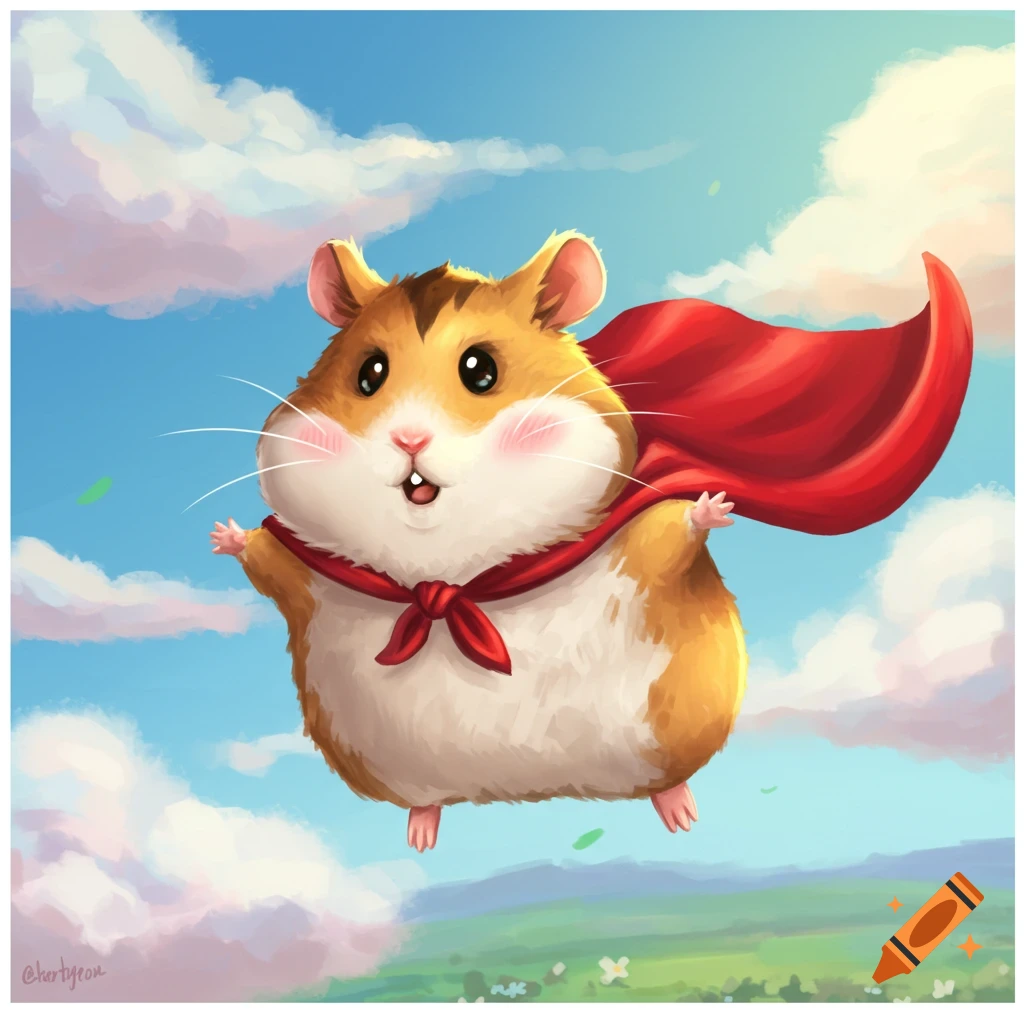 Fate hamster flying with a cape on Craiyon