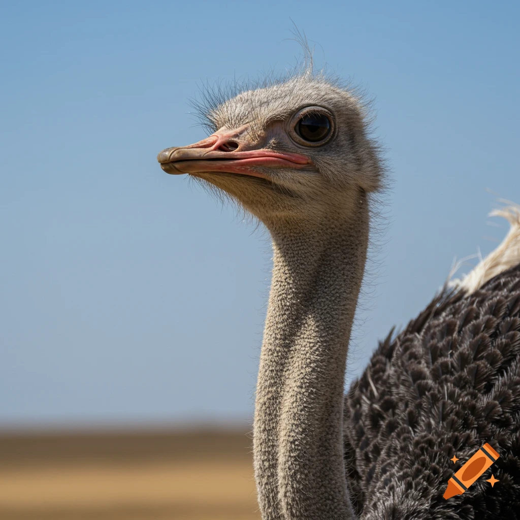 Close-up photorealistic portrait of an ostrich head and neck on Craiyon