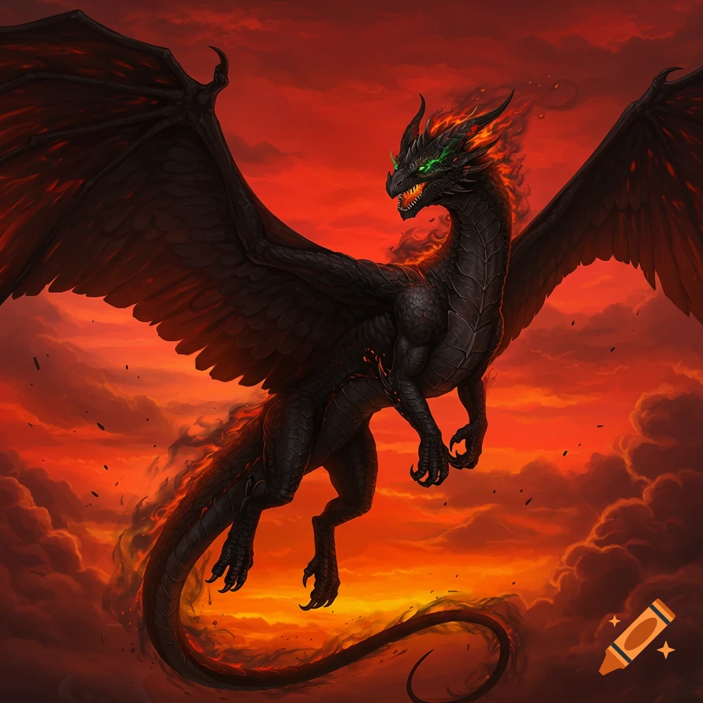 Black fire dragon on Craiyon