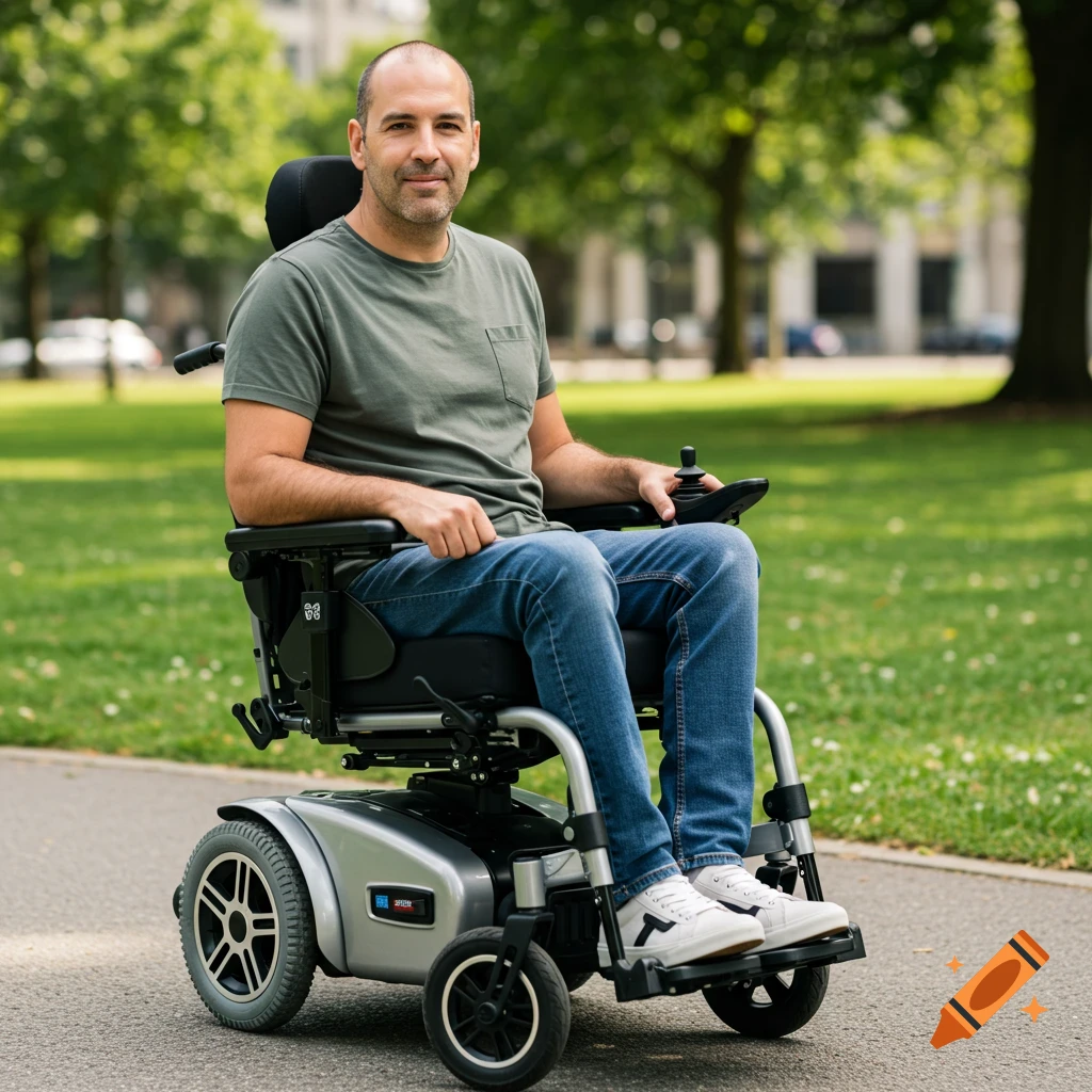 Man in motorized wheelchair on Craiyon