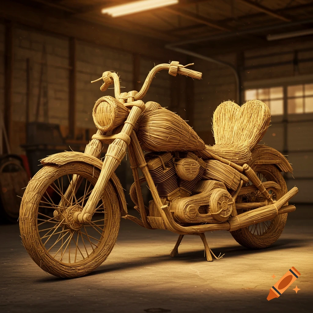 Broom transformed into a Harley Davidson with wheels and heart-shaped ...