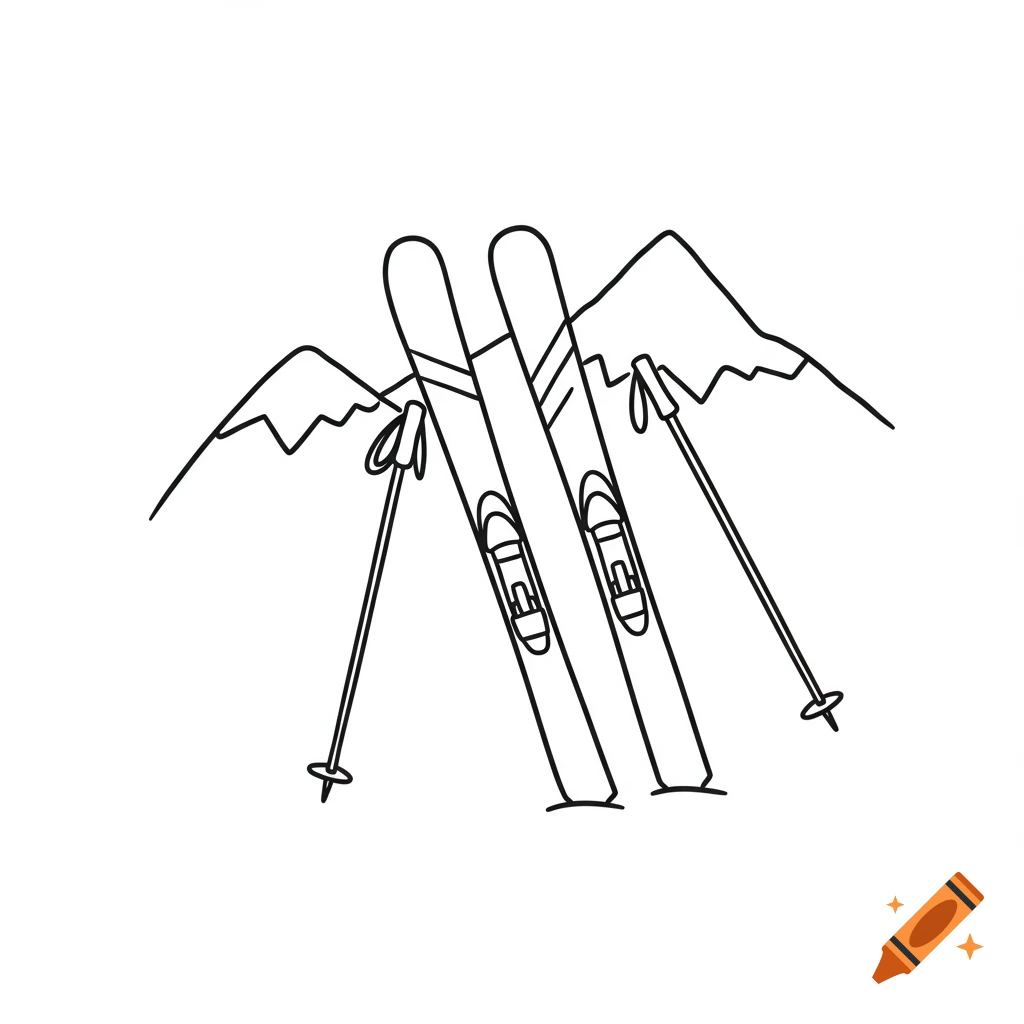 Drawing of skis with a mountain backdrop on Craiyon