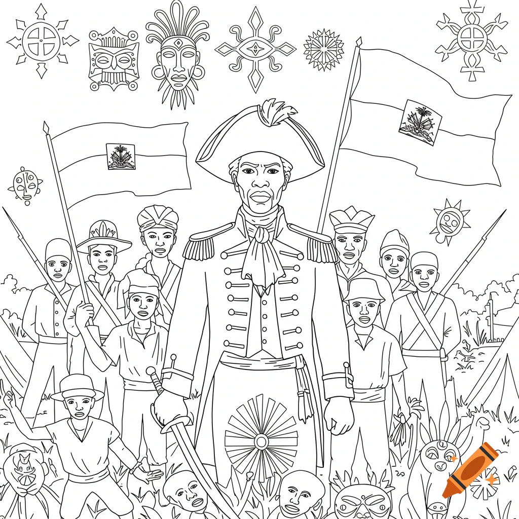 Toussaint Louverture line art with Haitian Revolution soldiers and ...