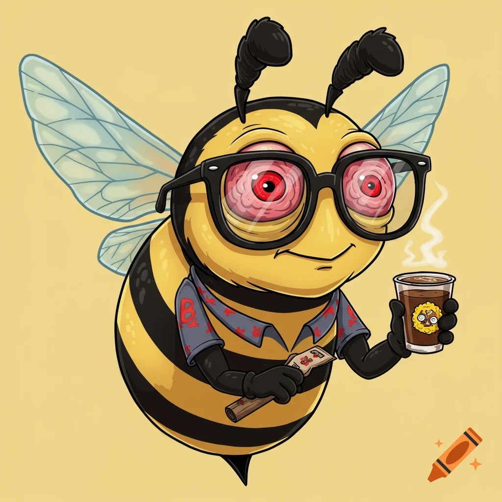 Cartoon-style bee mascot logo with aviator glasses on Craiyon