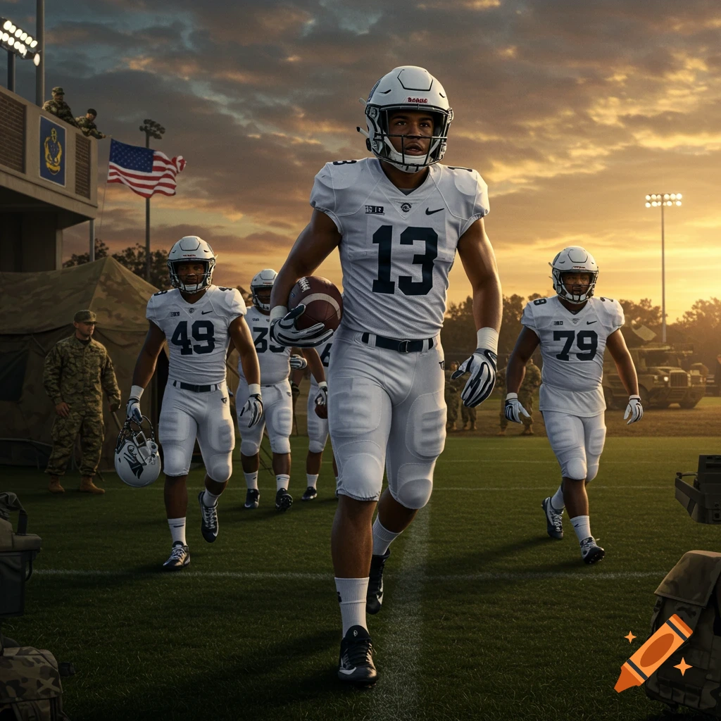 Navy football players joining army football on Craiyon