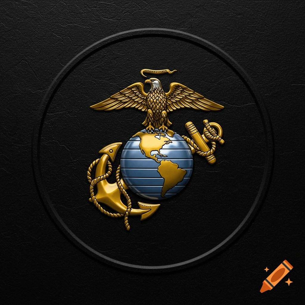 Golden Marine Corps emblem featuring an eagle atop a globe with a ...