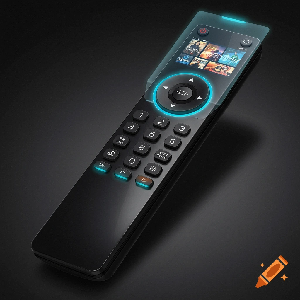 Modern black and red futuristic Netflix remote with smooth curves on ...