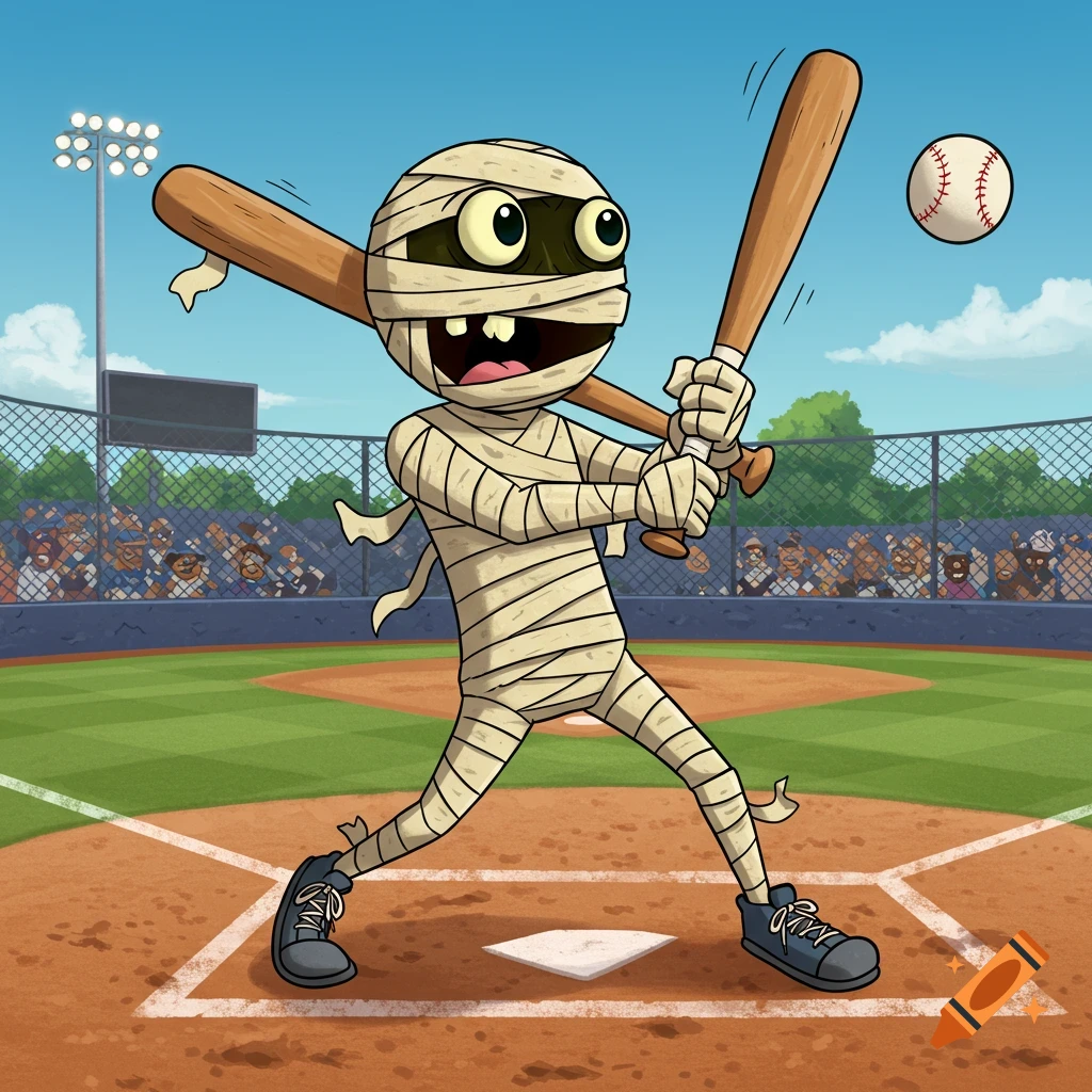 A cartoon tree stump character holding a baseball bat with a baseball ...