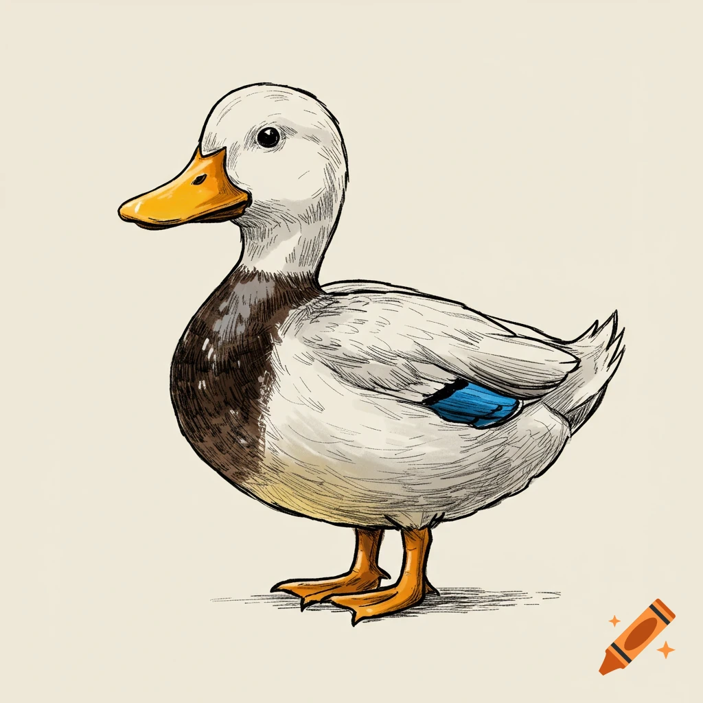 Color pencil drawing of a realistic duck on journal paper on Craiyon