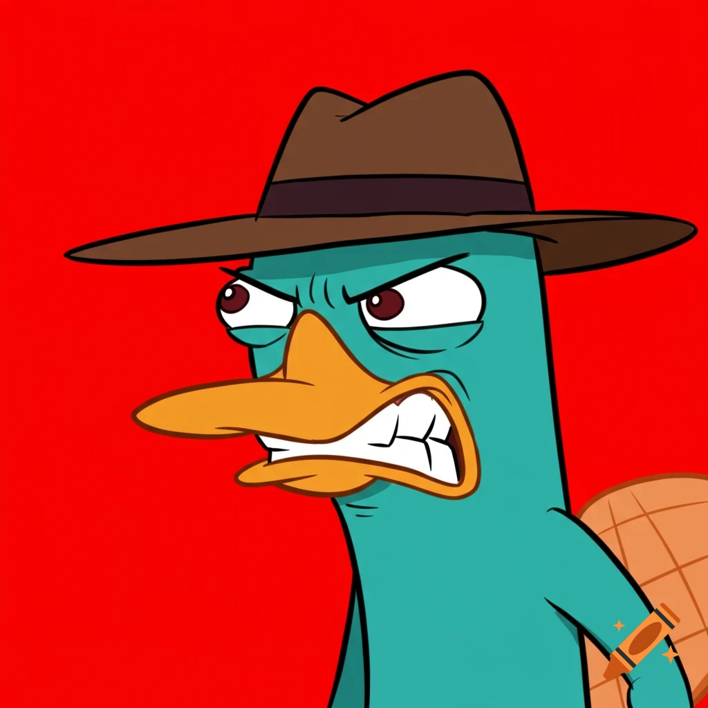 Cartoon image of Perry the Platypus looking angry while wearing a ...