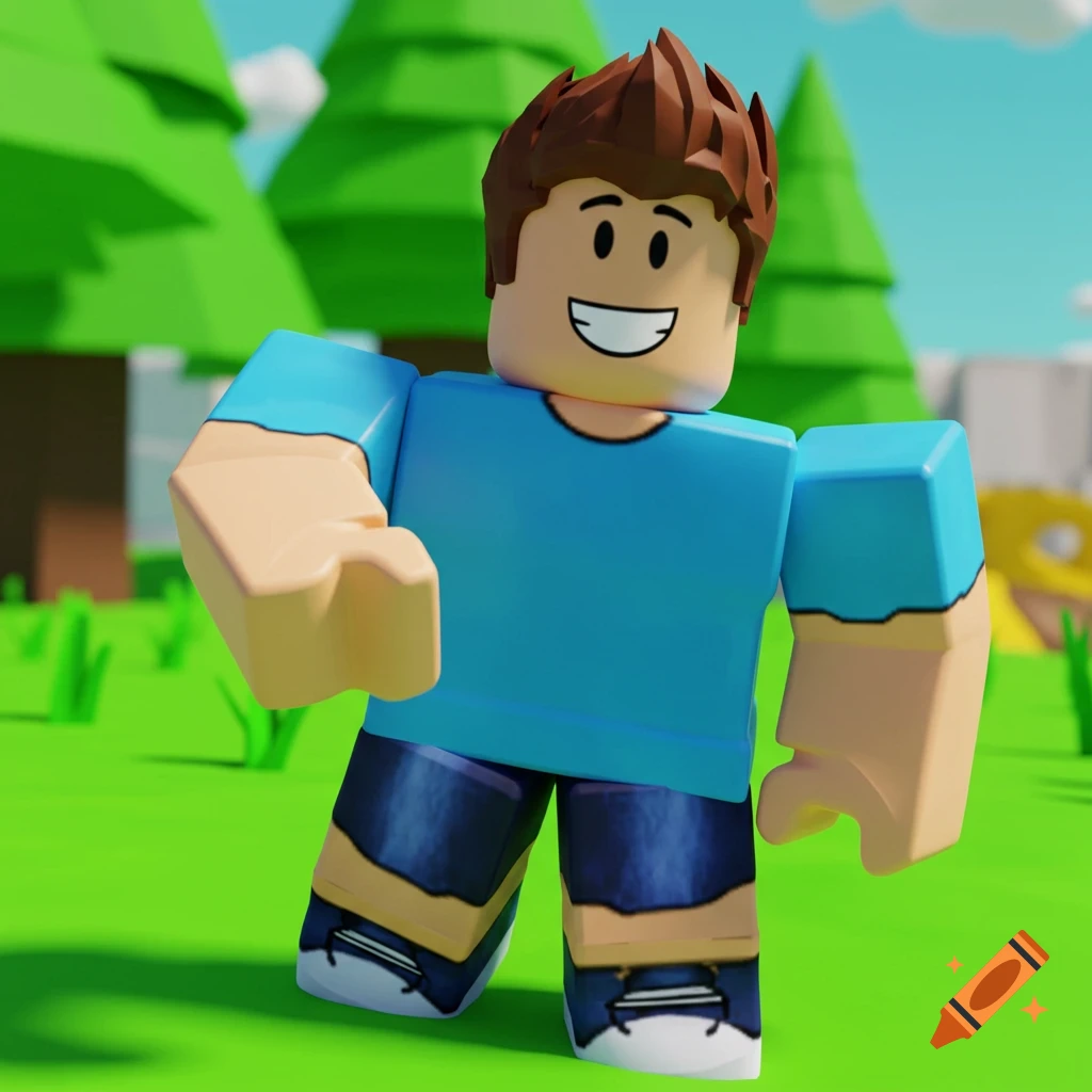 A Roblox character stands in front of a large classical statue in a ...