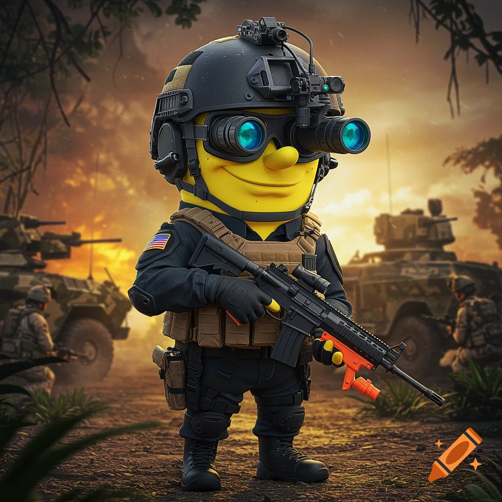 Cartoon character in tactical gear on Craiyon