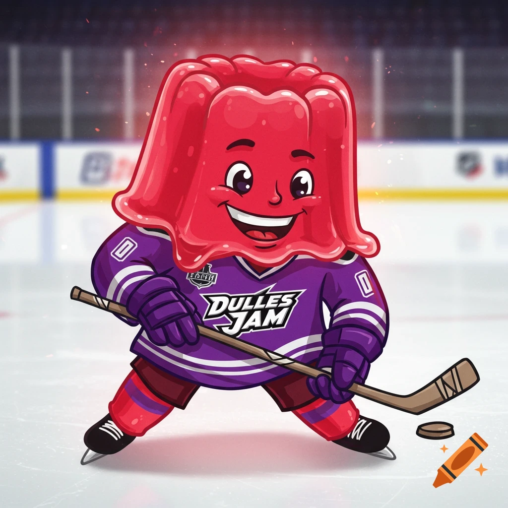 Dulles Jam hockey team logo with raspberry jelly character on Craiyon