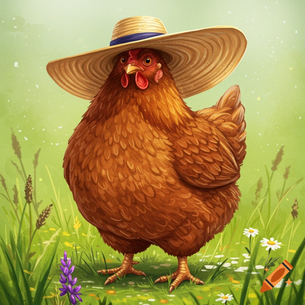 A hippie chicken wearing peace sign sunglasses and bandanas in a field ...