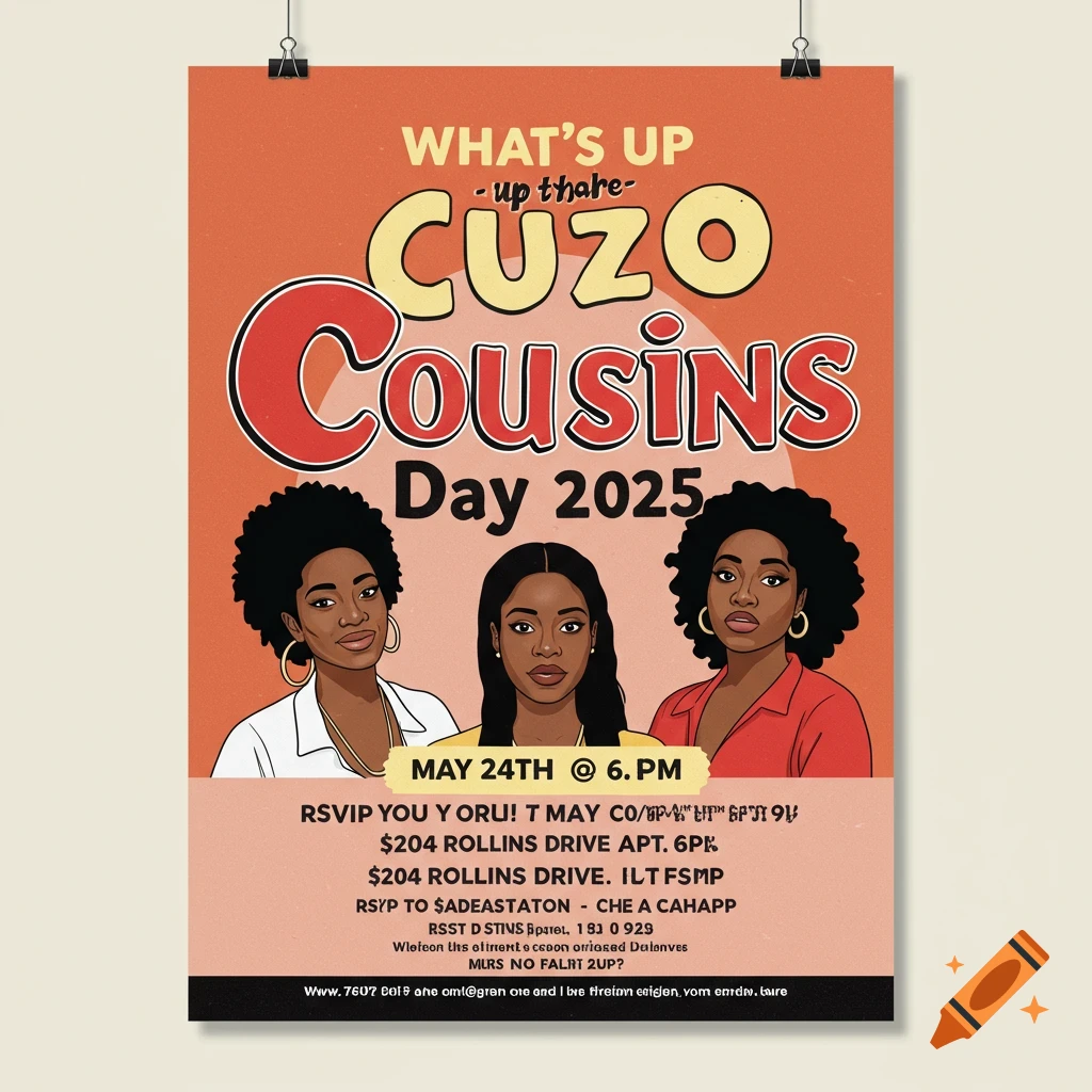 Cousins Day 2025 flyer with cartoon style, Martin sitcom theme, and ...