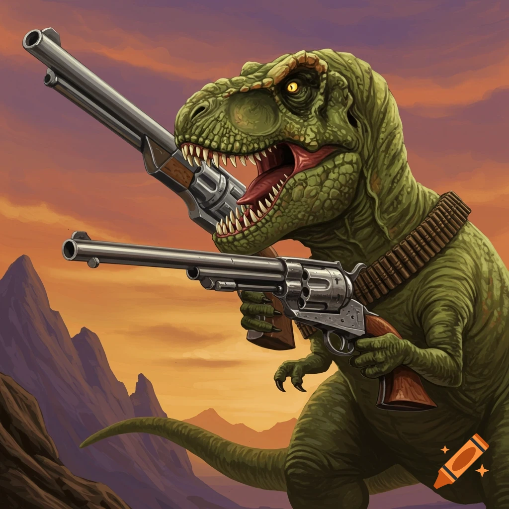 Dinosaur with a gun on Craiyon