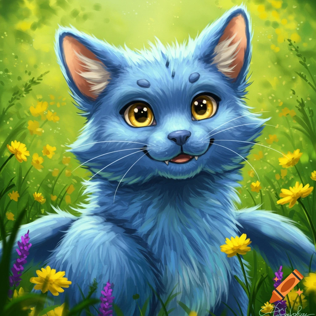 Anthropomorphic blue dragon fursona with cat features on Craiyon