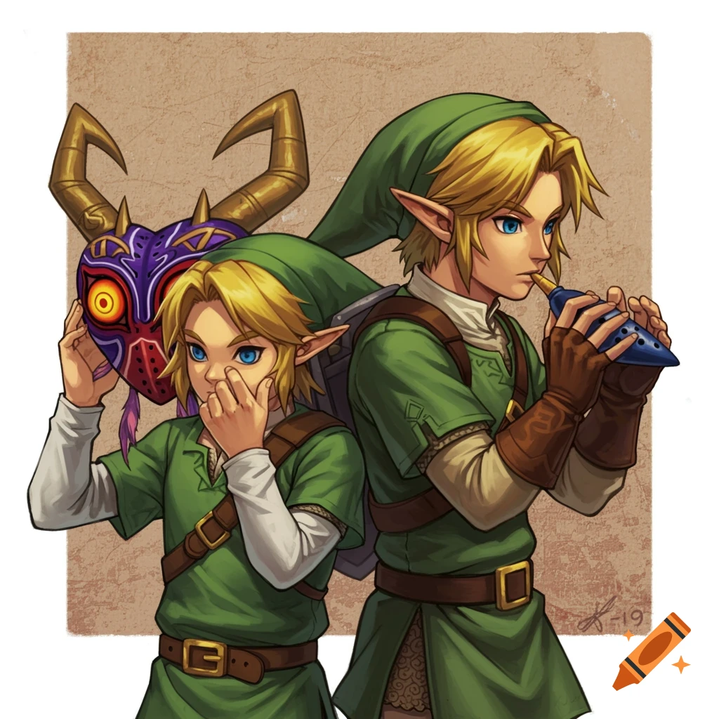 Young and adult Link from Ocarina of Time, young Link putting on Fierce ...