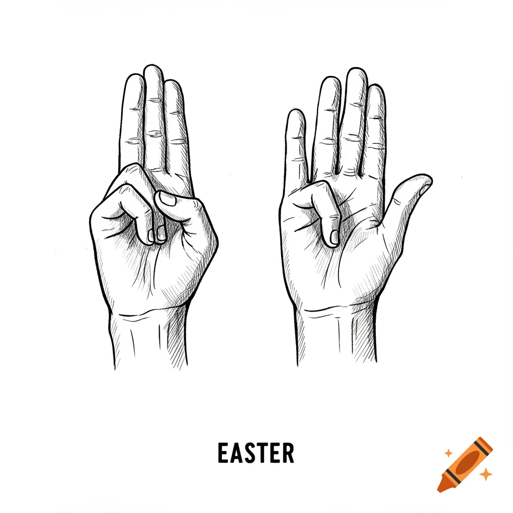 Black and white sketch of American Sign Language for 'Easter' on Craiyon
