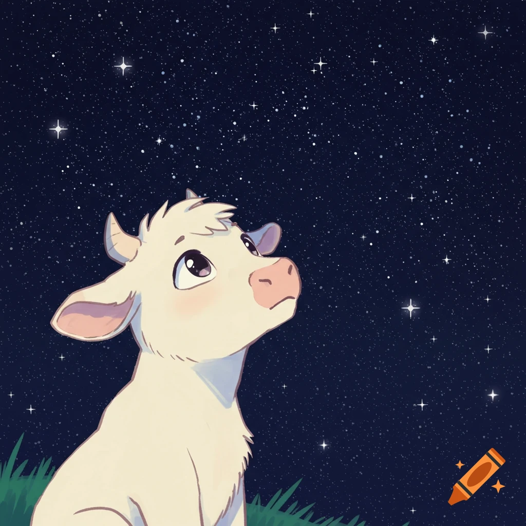 Anthropomorphic cow stargazing in anime style on Craiyon